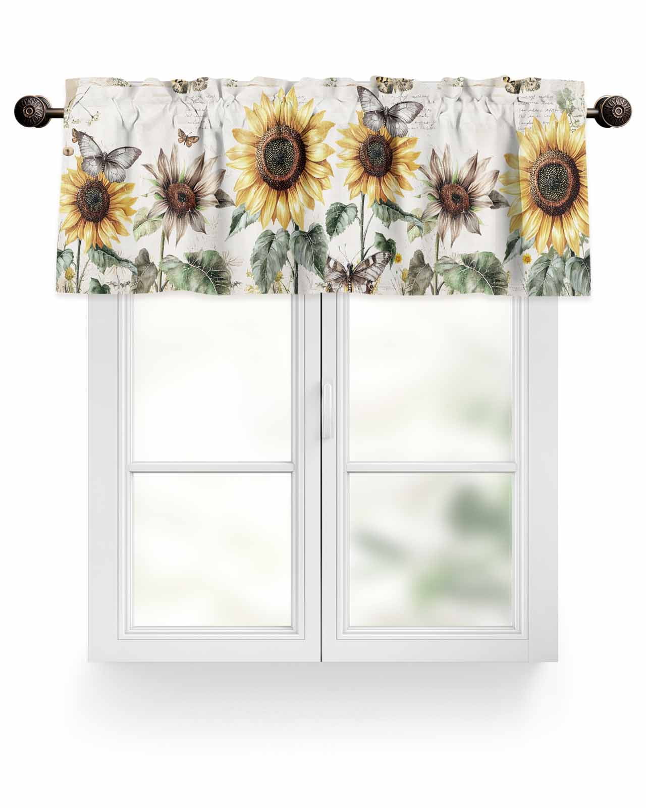 American Pastoral Style Valances for Windows Yellow Sunflower Butterfly ...