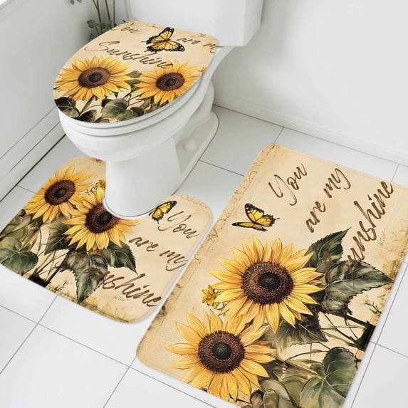 American Pastoral Sunflower Bathroom Rugs Set Sunshine Retro Butterfly ...