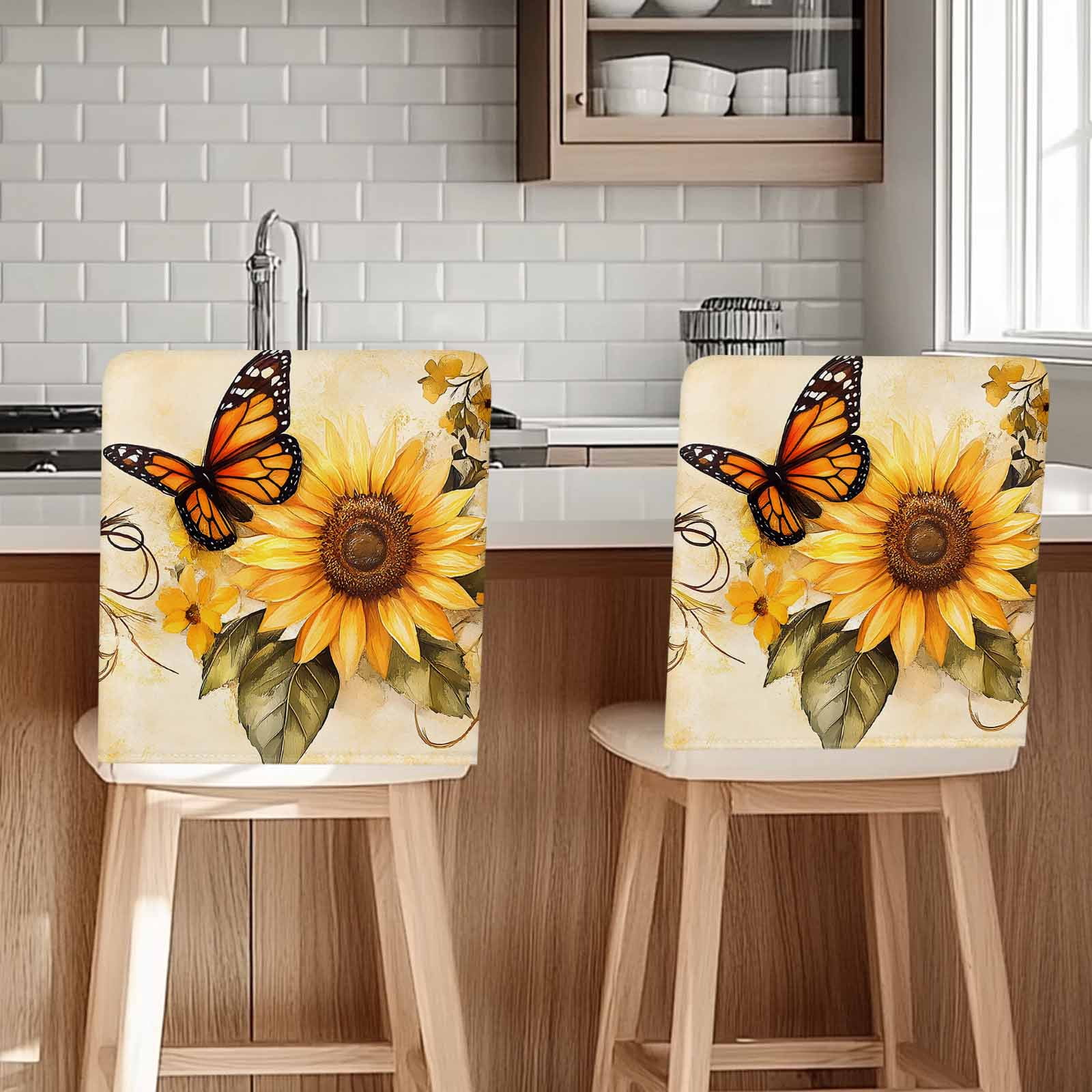 American Pastoral Sunflower Chair Covers Set of 8 Retro Butterfly ...