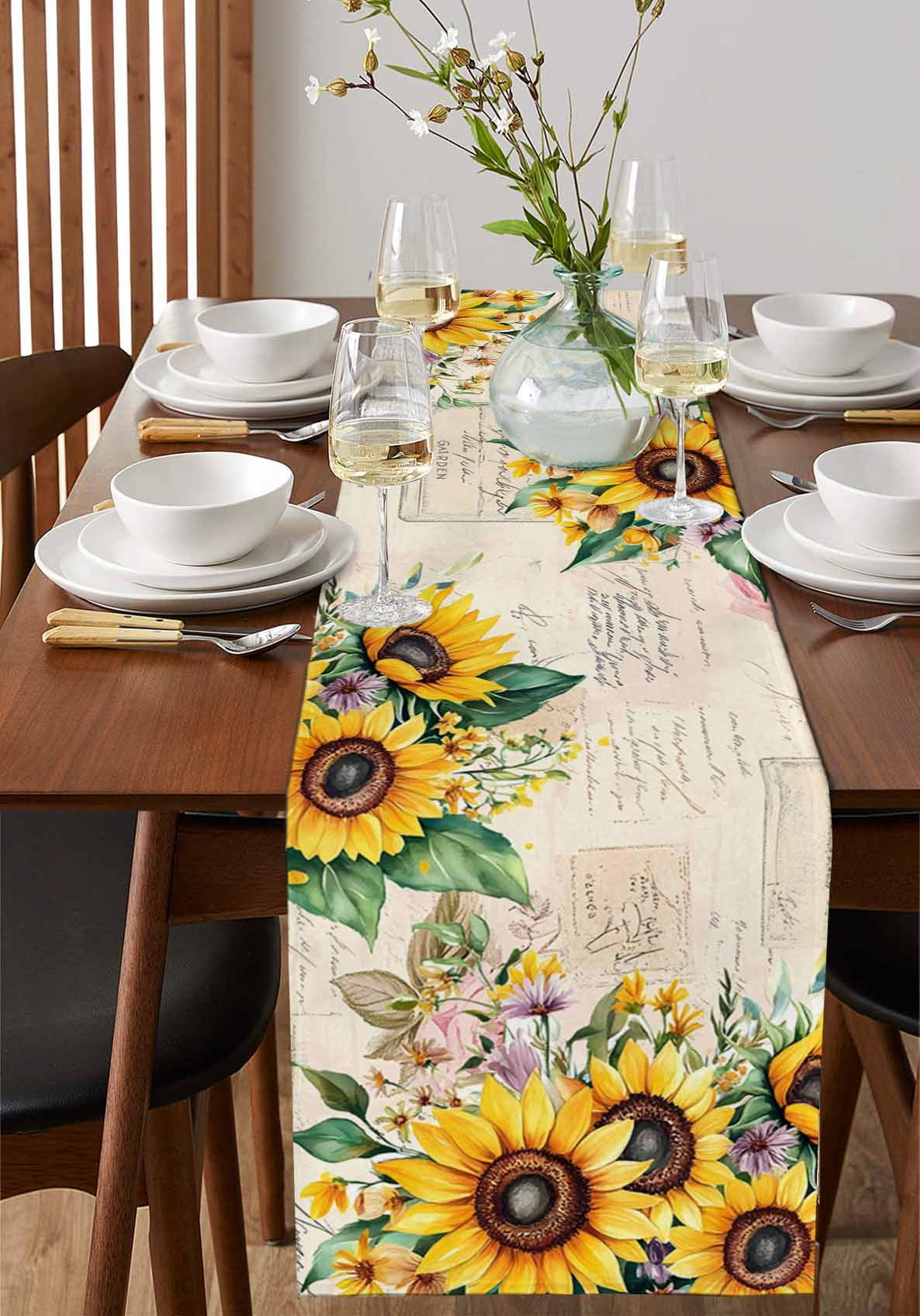American Pastoral Sunflower on Retro Letter Table Runner 13x72in Non ...
