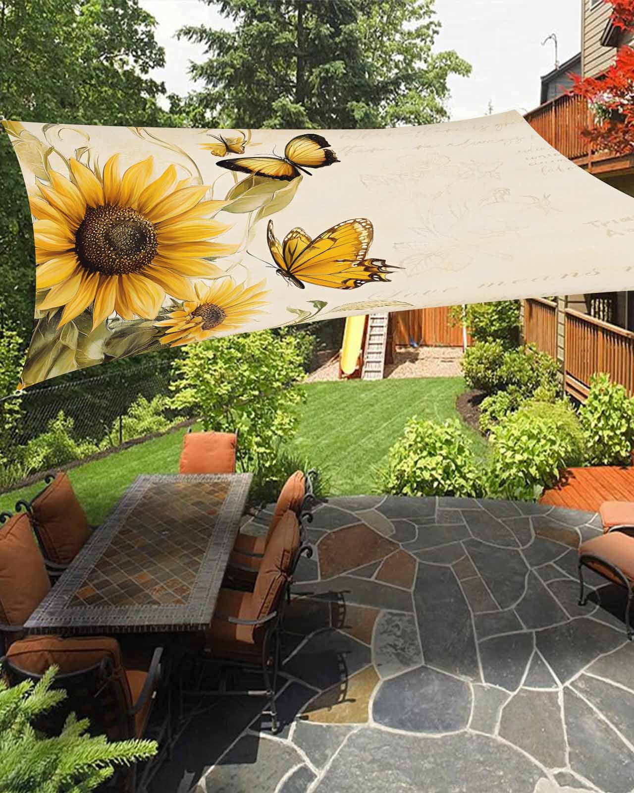 American Pastoral Sunflower Sun Shade Sail 12'X16' Retro Butterfly ...