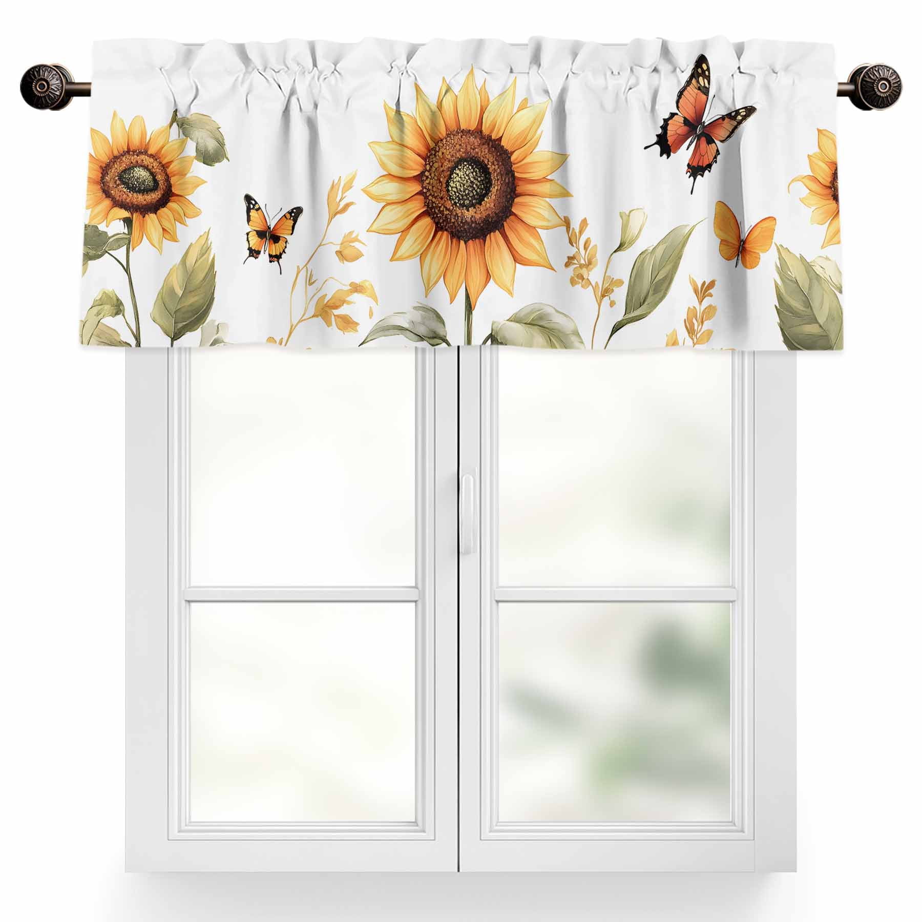 American Pastoral Sunflower Valances for Windows, 54 x 18in, Butterfly ...