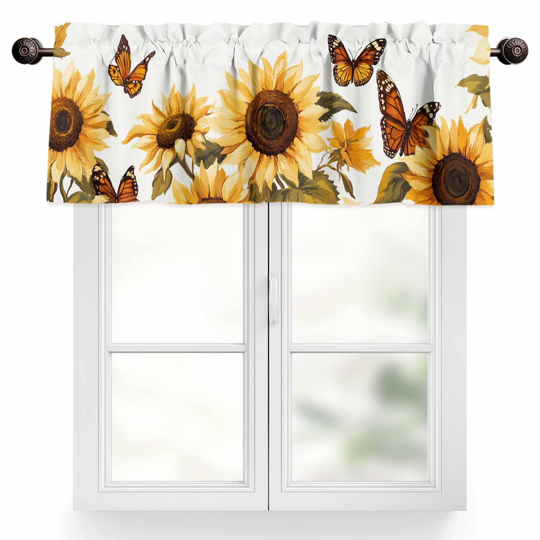 American Pastoral Sunflowers Valances for Windows, 60 x 18in, Butterfly ...