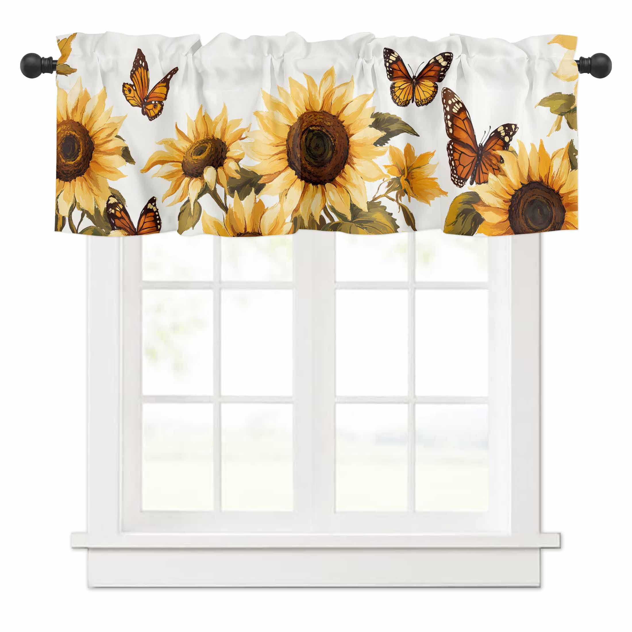 American Pastoral Sunflowers Valances for Windows Butterfly Plant ...