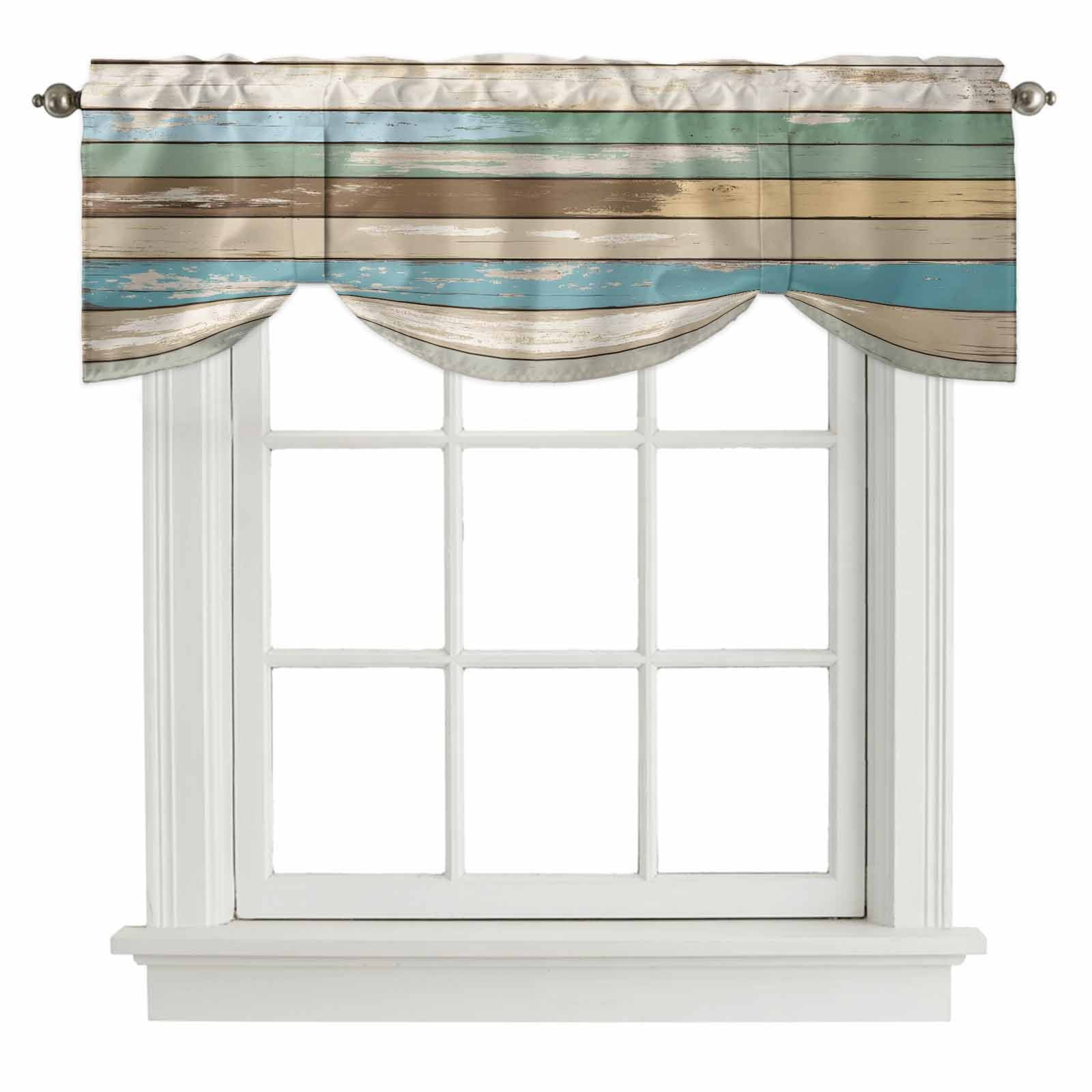 American Pastoral Tie Up Window Valance Vintage Blue Green Worn Wood ...