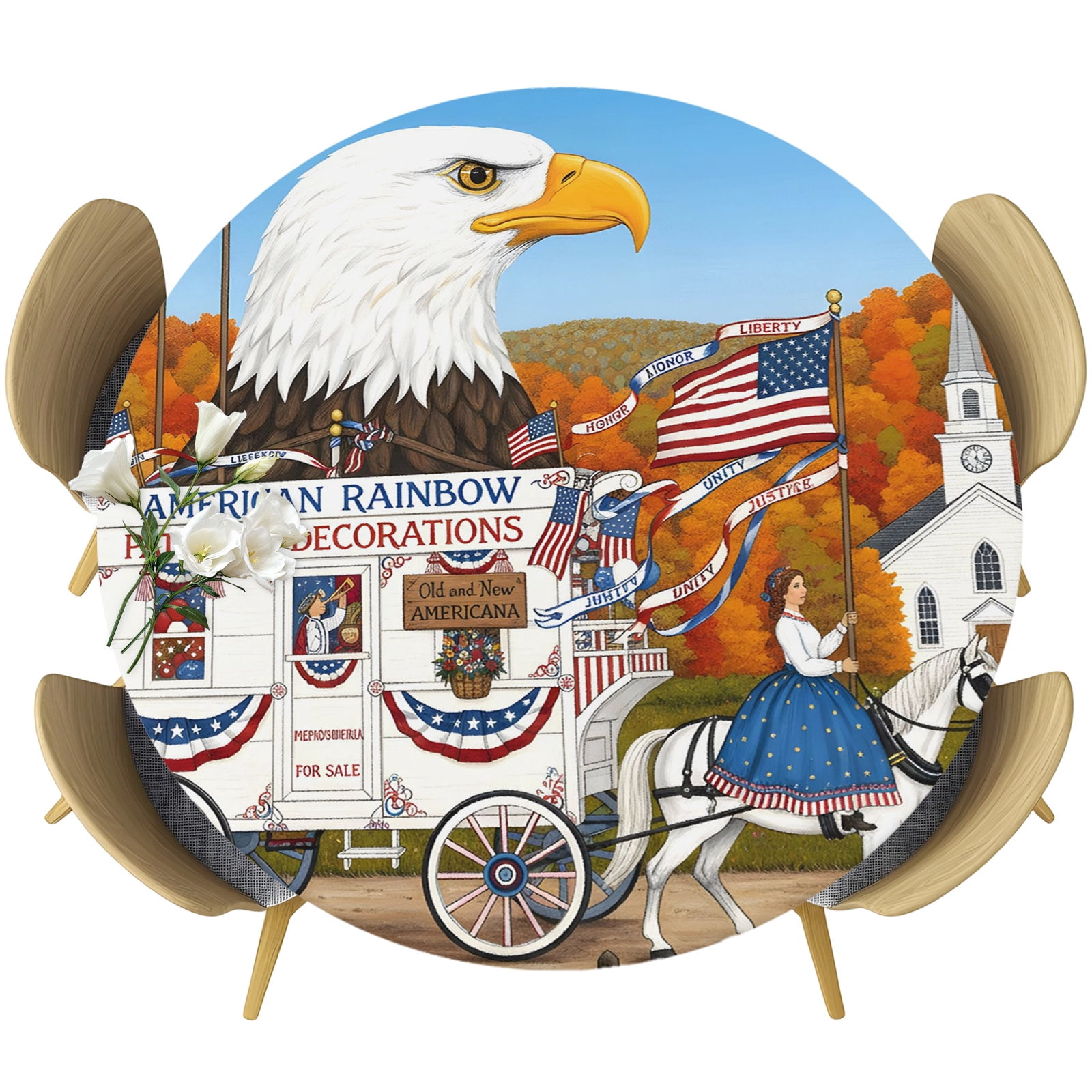 American Pastriotic Round Tablecloth 36-44 Inch Round Fitted Table ...