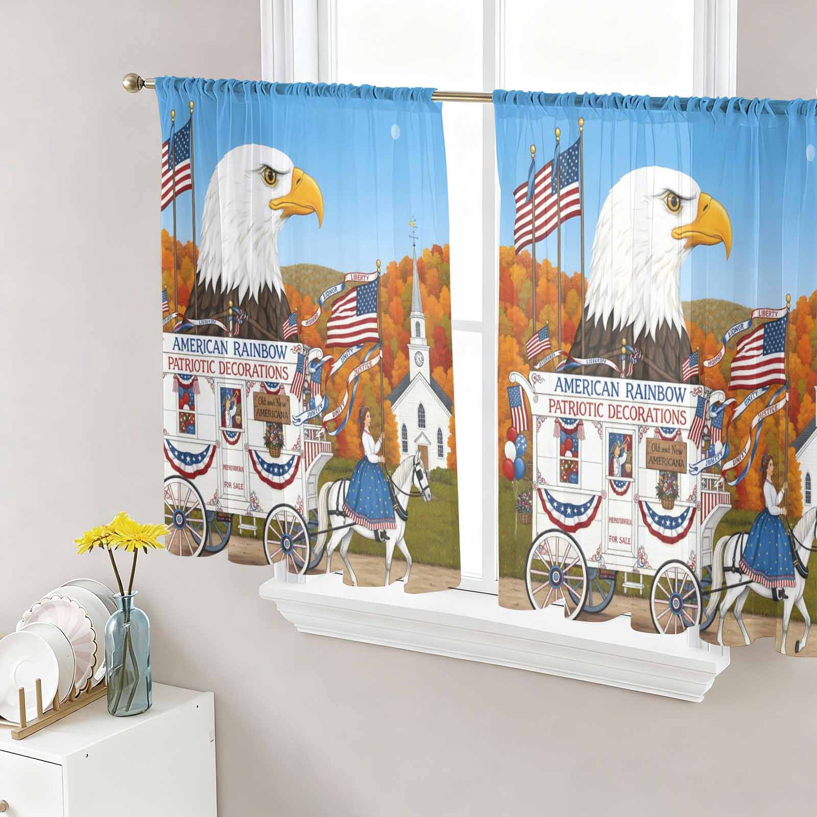 American Pastriotic Sheer Curtains for Living Room Bedroom Eagle Peace ...
