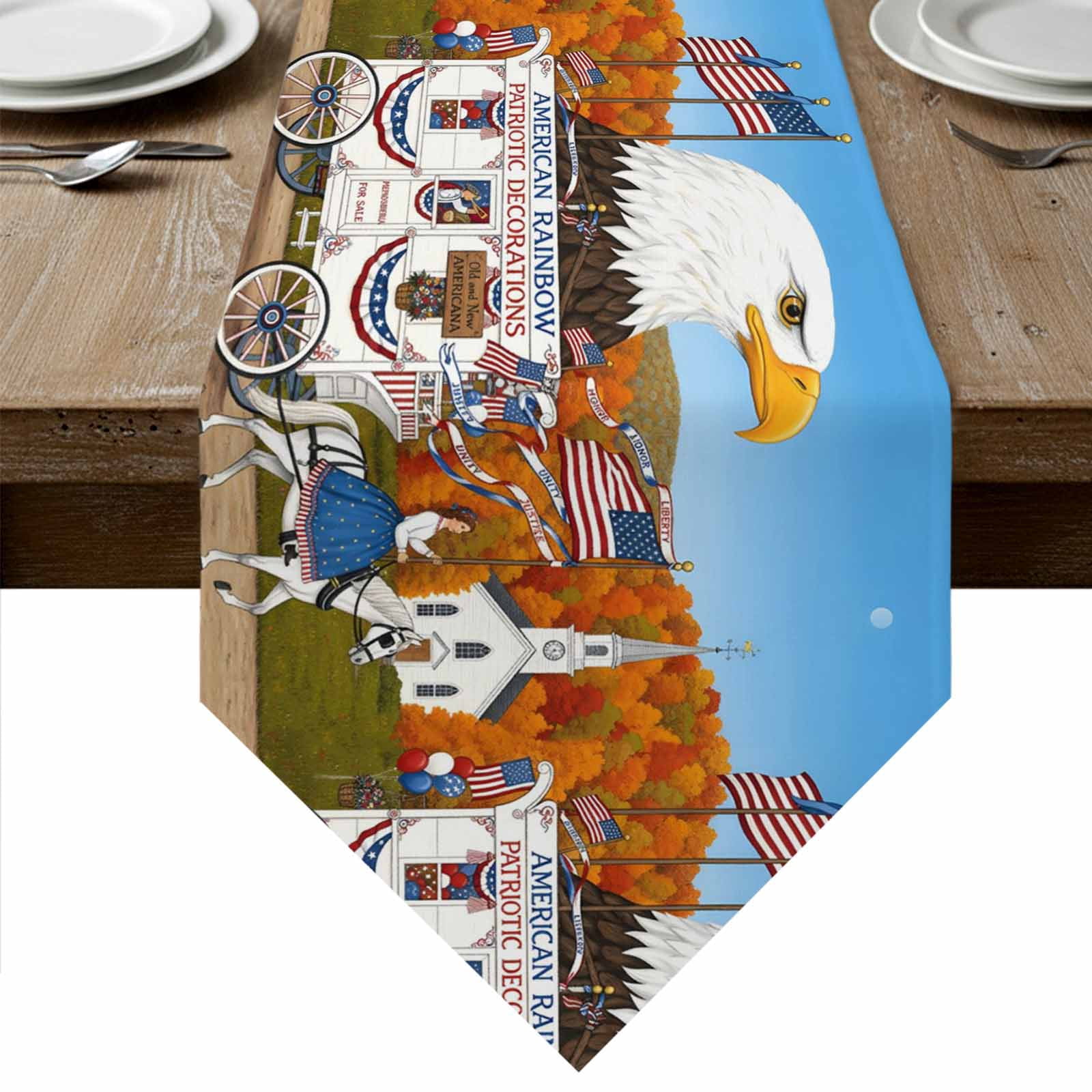 American Pastriotic Table Runner Linen Burlap Table Runner 72 Inches ...