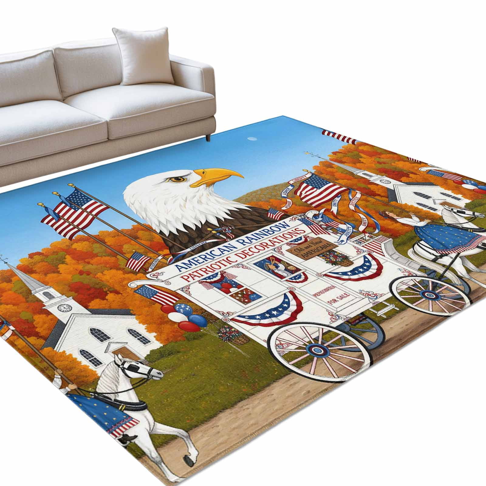 American Pastriotic Washable Rug 4x6 Area Rug for Living Room Bedroom ...
