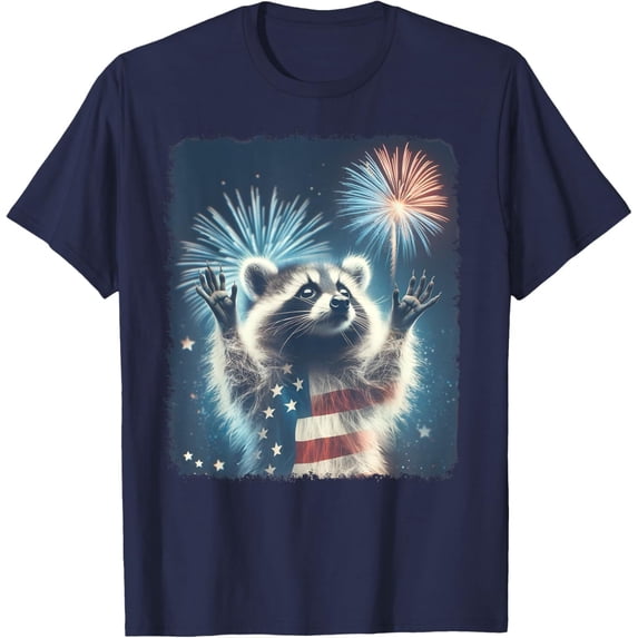 American Patriot Racoon Enjoying Fireworks T-Shirt - Walmart.com