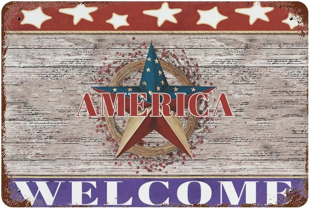 American Patriotic 8X12 In Metal Signs, Welcome Star,Wreath Flower ...