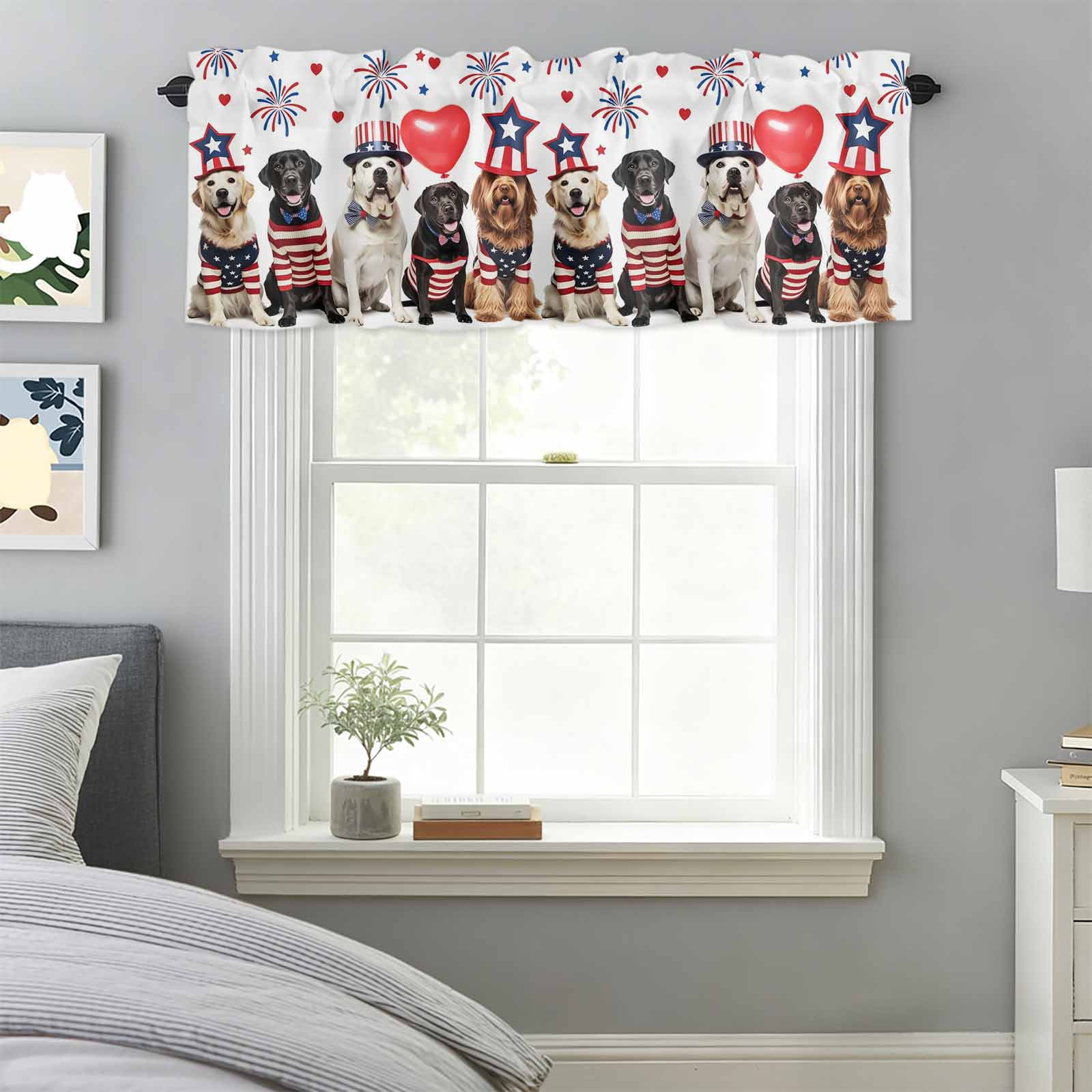American Patriotic Dog Valances for Windows,Kitchen Valance Rod Pocket ...