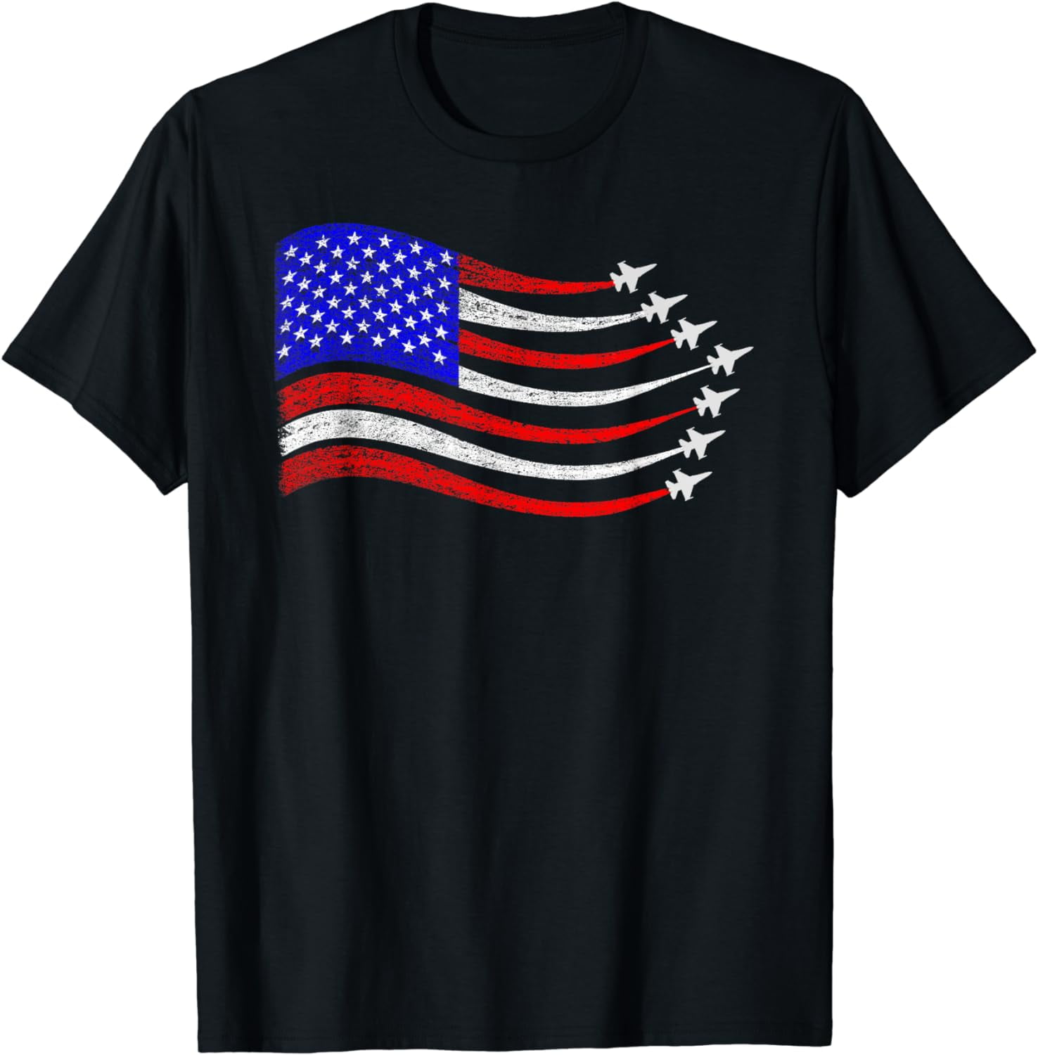 American Patriotic Fighter Jets USA Flag Waving 4th of July T-Shirt ...