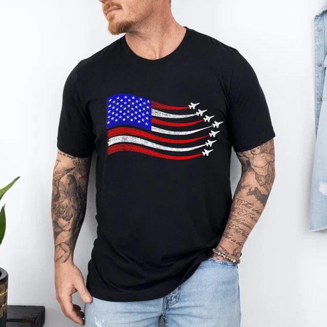 American Patriotic Fighter Jets Usa Flag Waving 4Th Of July T-Shirt ...
