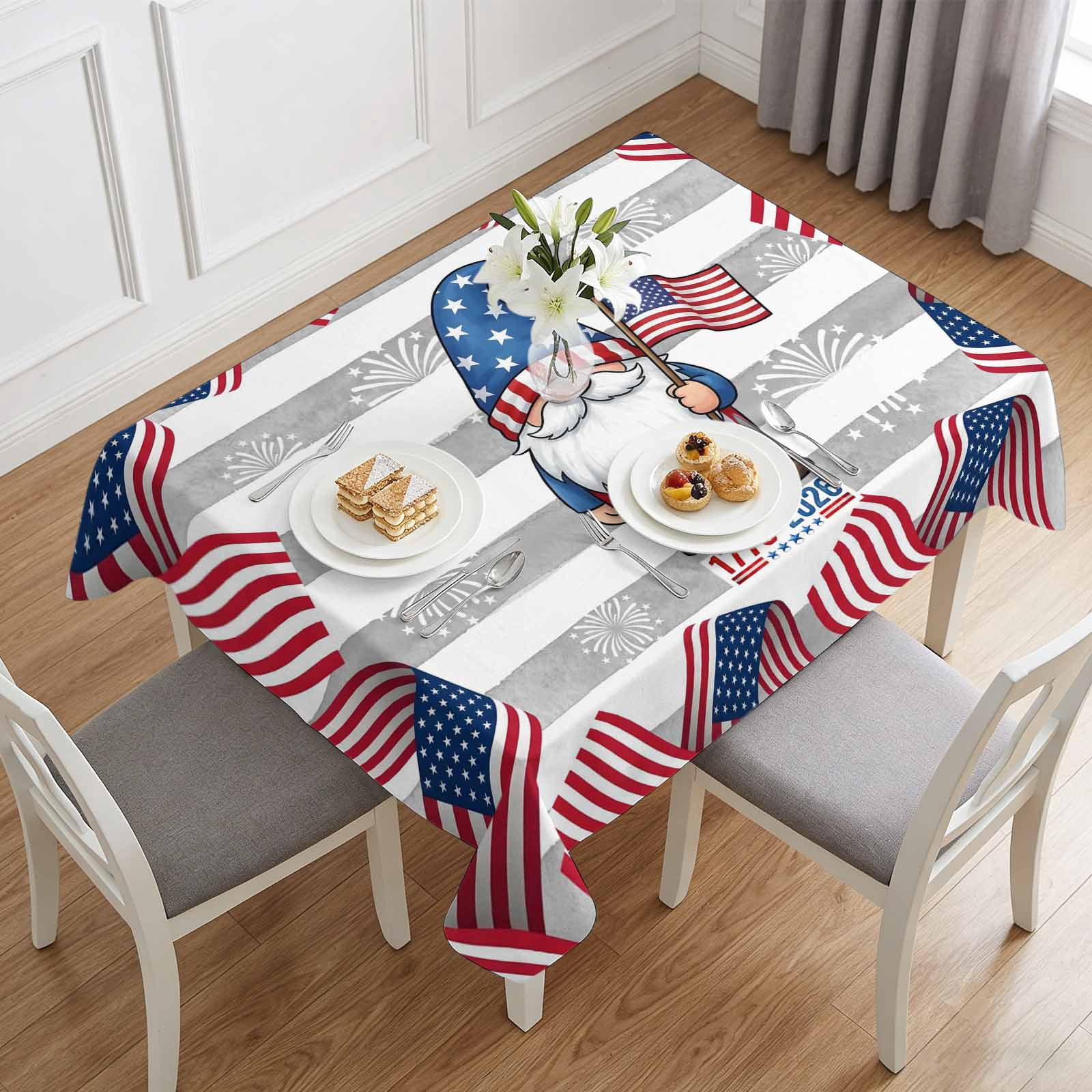 American Patriotic Gnome Table Cloth 60x84in, Waterproof Rectangle ...