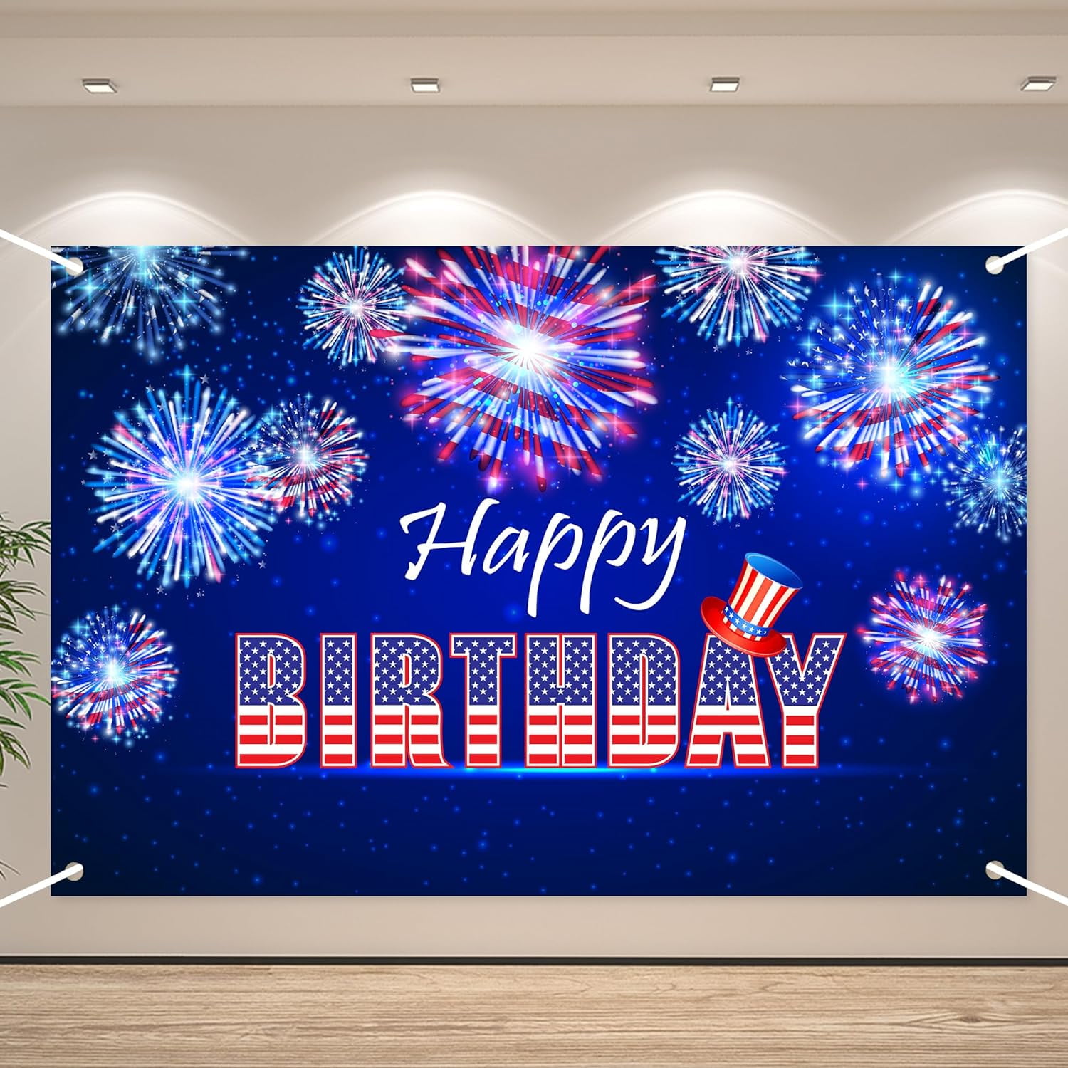 American Patriotic Happy Birthday Banner Backdrop Stripe Stars ...