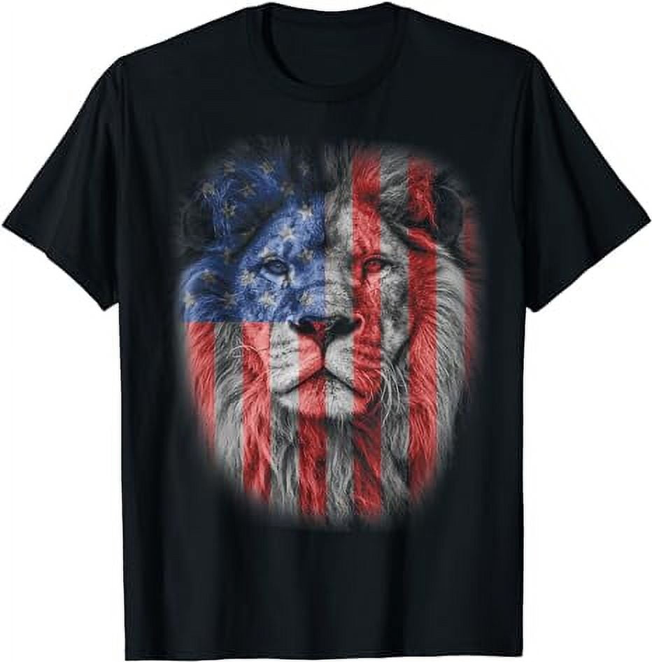 American Patriotic Lion USA Flag in Face Lion Head Graphic T-Shirt ...