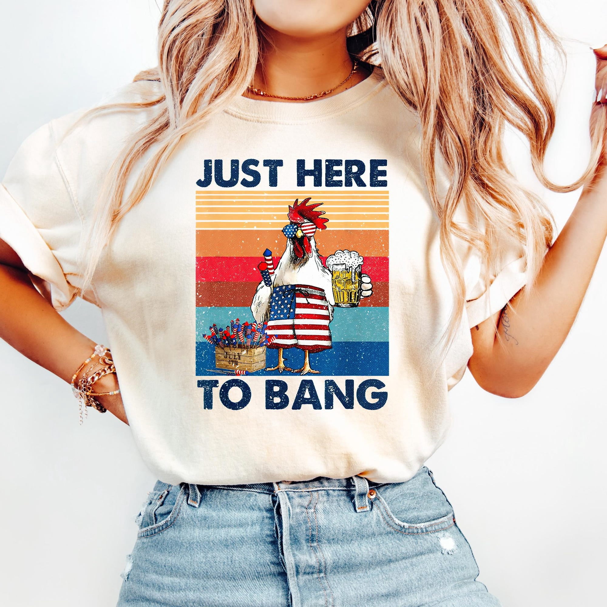 American Patriotic Party TShirt Just Here To Bang Shirt Cute Sparkler ...