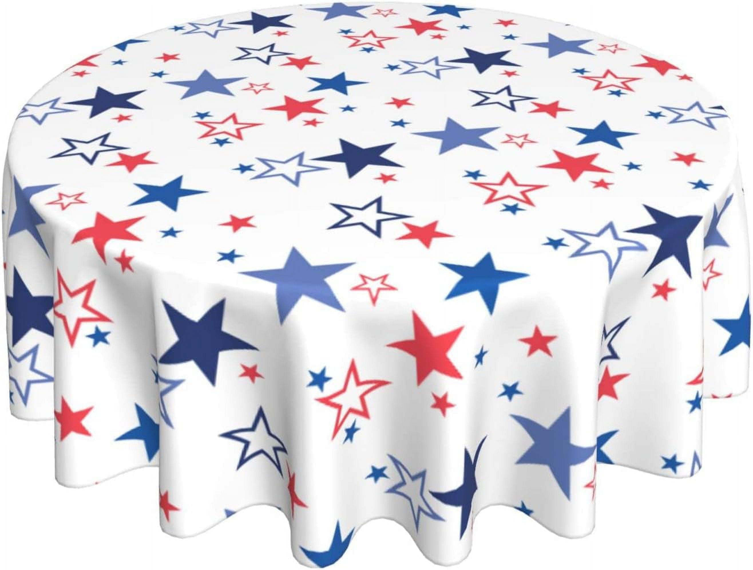 American Patriotic Red Blue Star Tablecloth Round 60 Inch Memorial Day ...