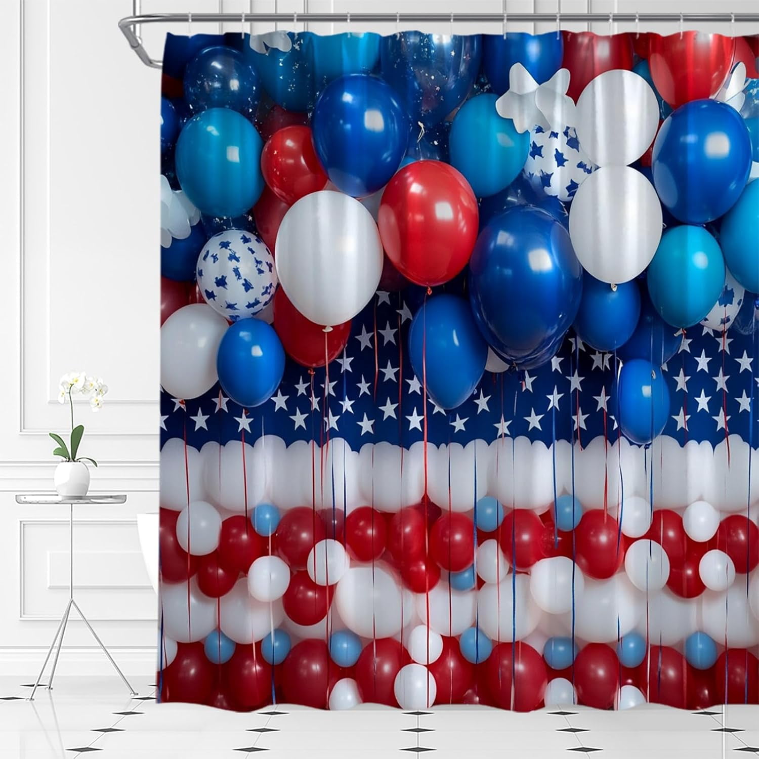 American Patriotic Shower Curtain 4th of July Independence Day Blue Red ...