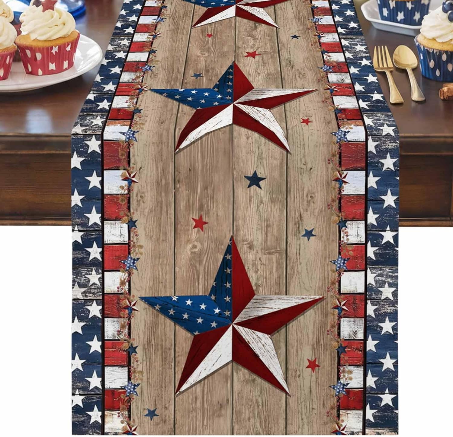 American Patriotic Star Table Runner, Cotton Linen Table Cloth, 250 ...