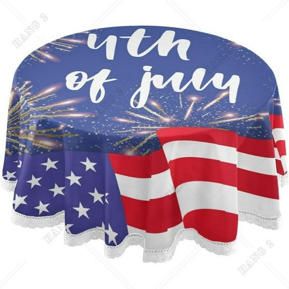 American Patriotic Stars Round Tablecloths 4th July Washable Polyester ...