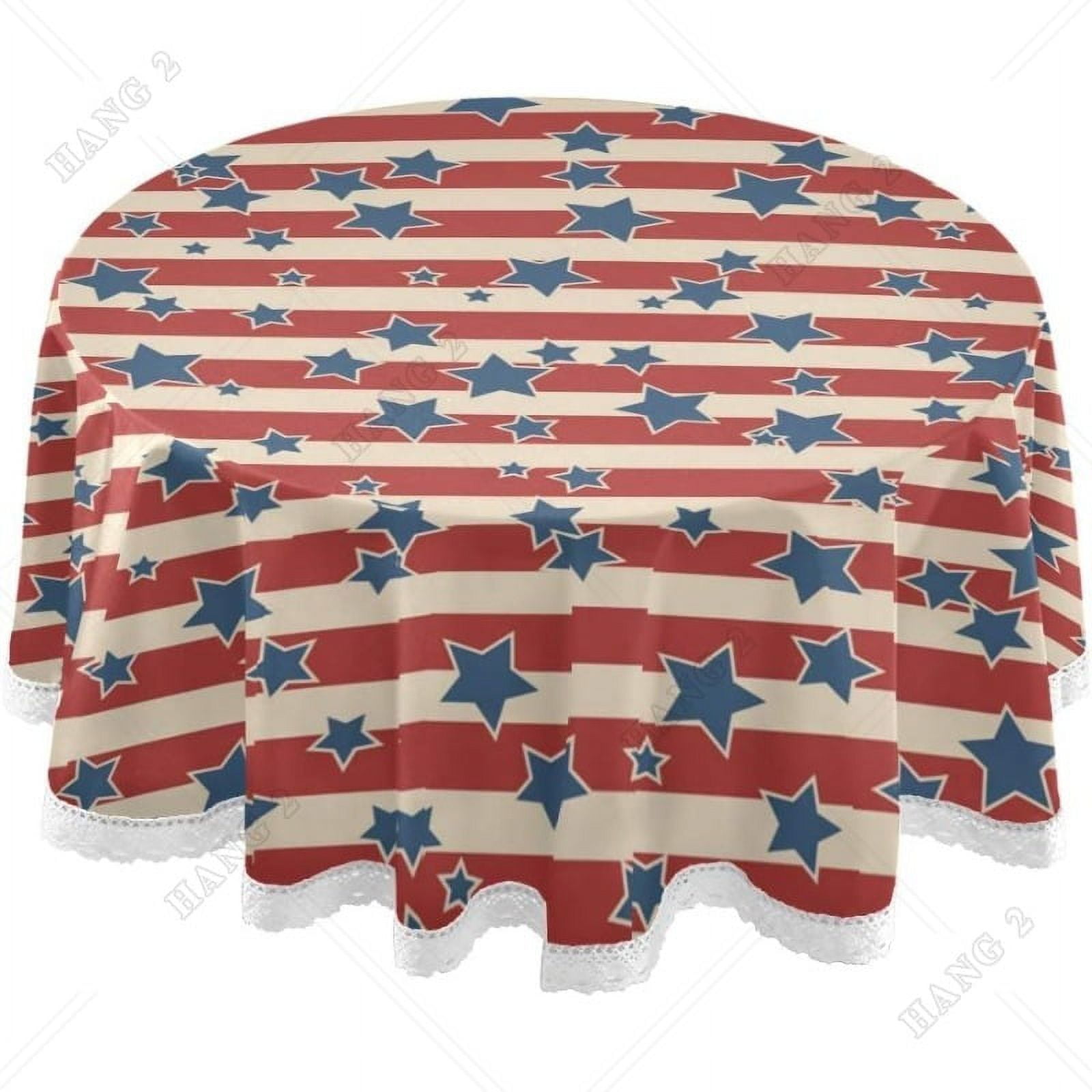 American Patriotic Stars Round Tablecloths 4th July Washable Polyester ...