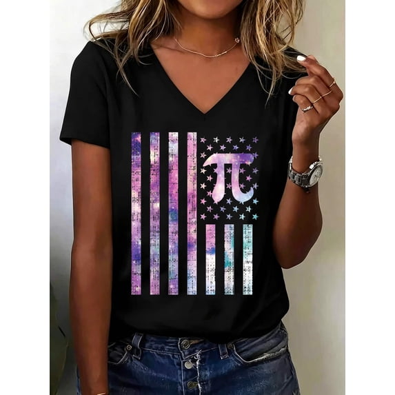 American Pi Flag Day Shirt Galaxy USA Patriotic Math Teacher V Neck T ...