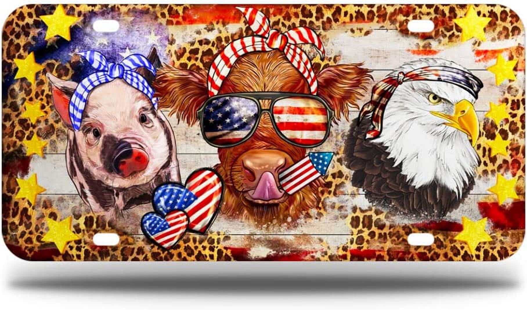 American Pig and Cow and American Eagle License Plate, Car Front ...