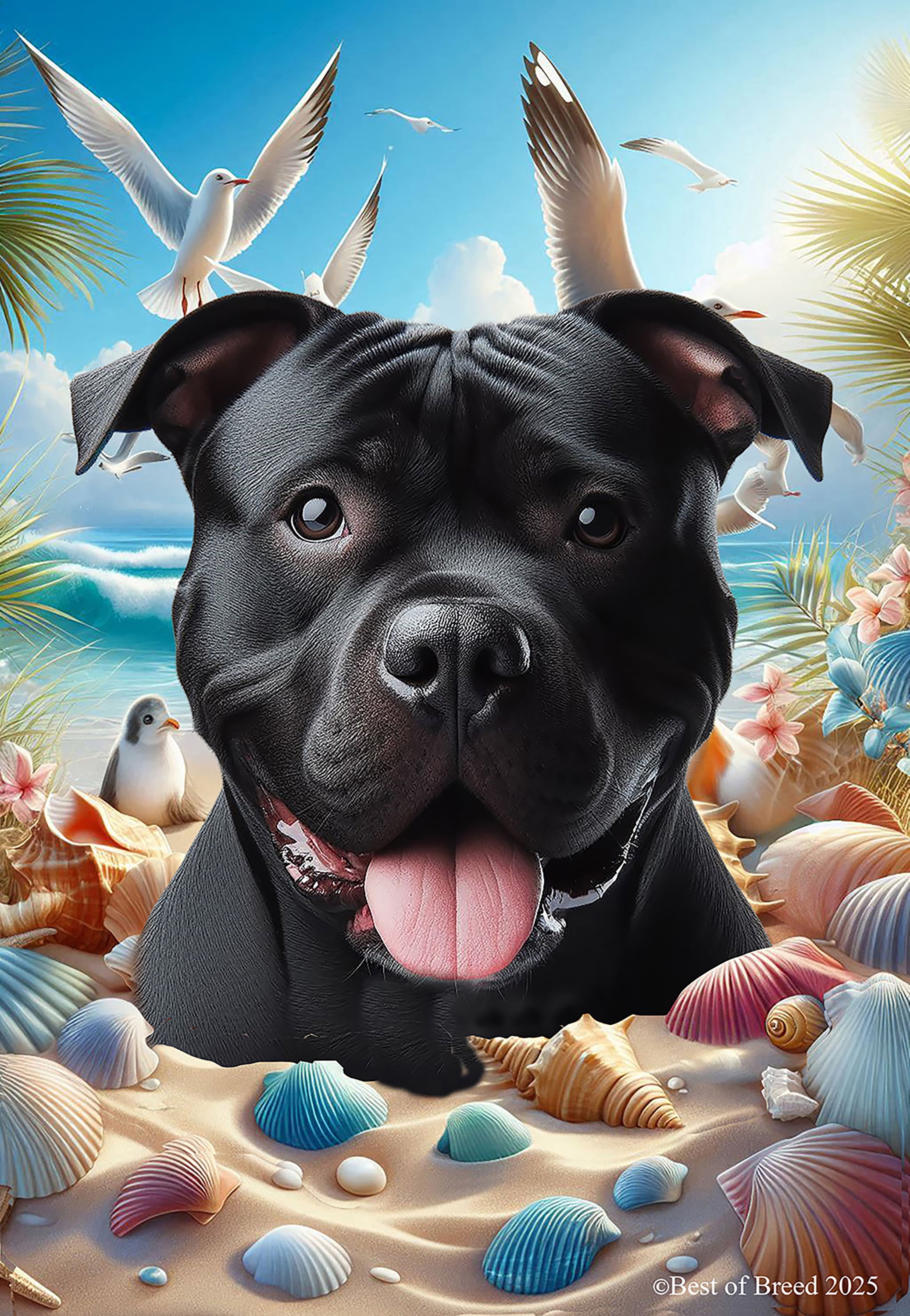 American Pit Bull Black - Best of Breed Summer Beach Outdoor House Flag 28" x 40" Mailbox Flag ...