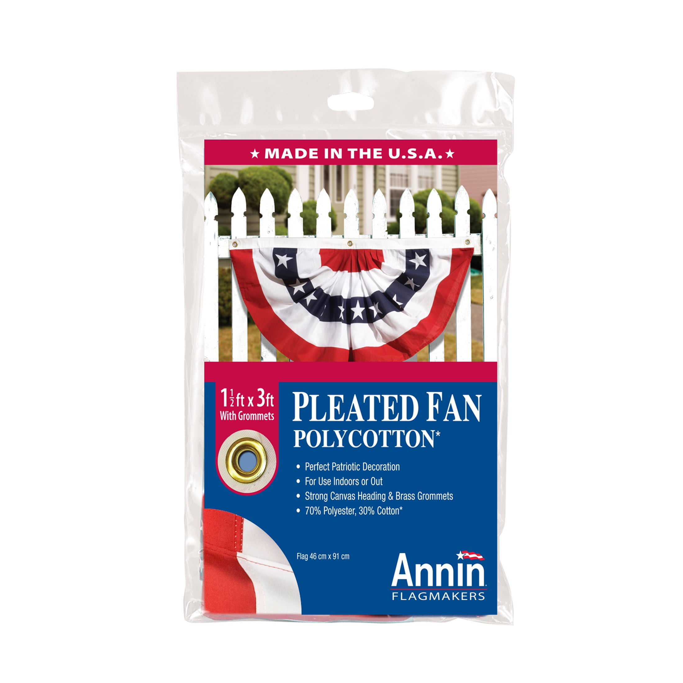American Poly Cotton Patriotic Pleated Fan by Annin, 18" x 36 ...
