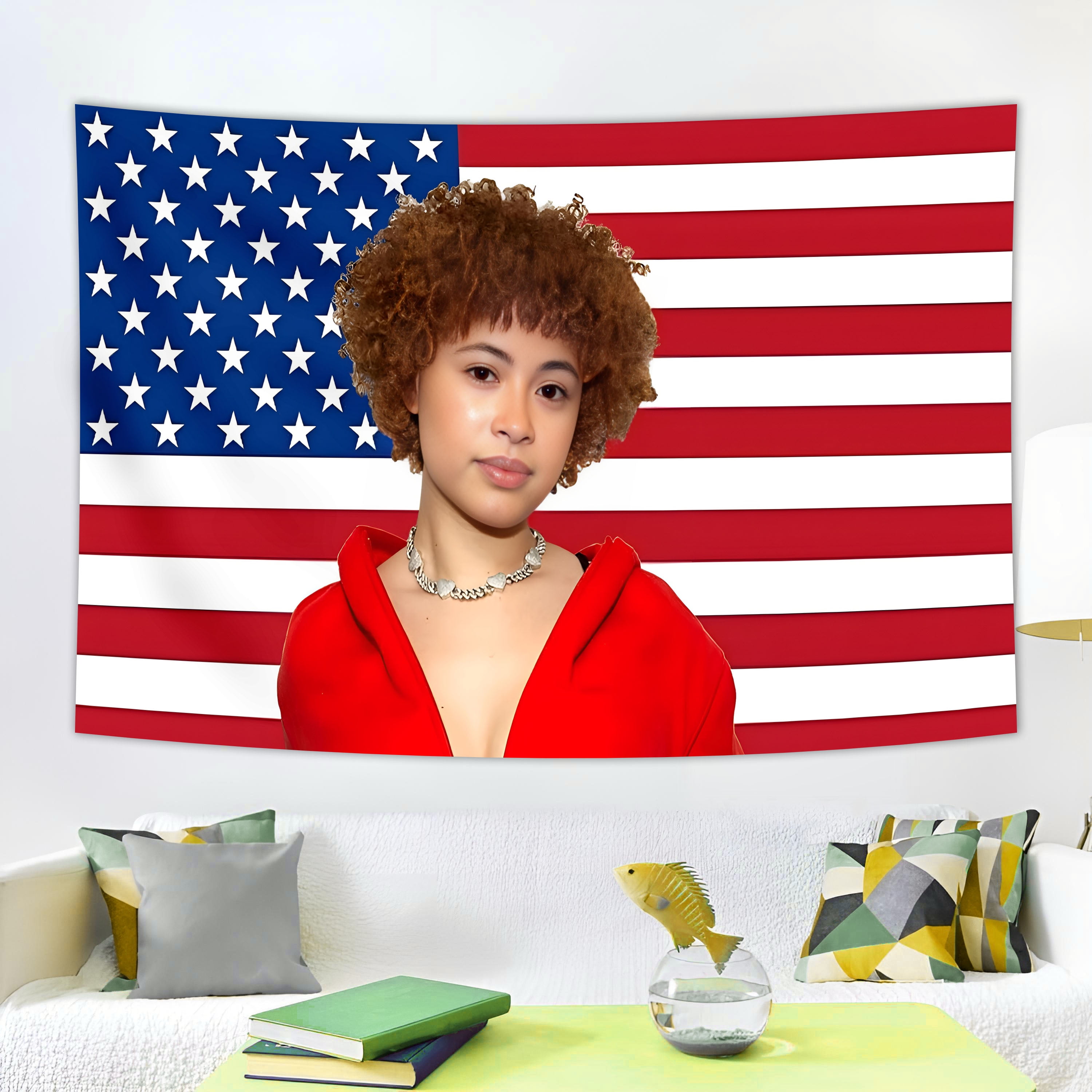 American Pop Singer Ice Spice 2024 Tapestry Wall Poster American Flag ...