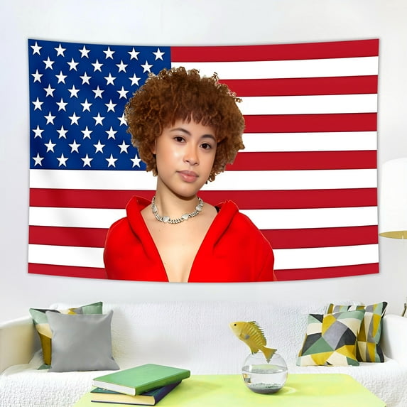 American Pop Singer Ice Spice 2024 Tapestry Wall Poster American Flag ...