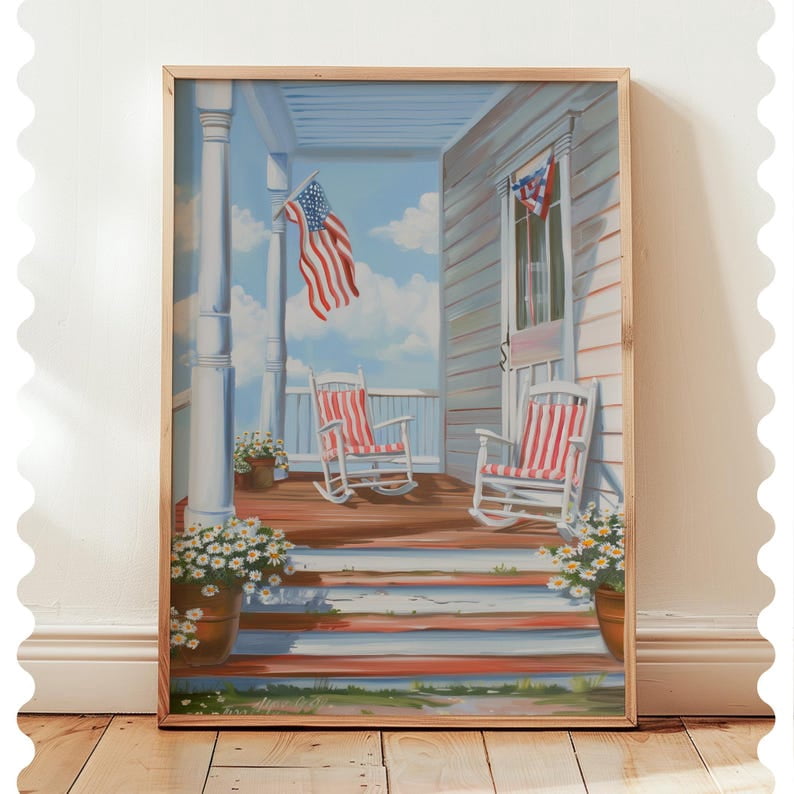 American Porch Print – Patriotic Summer Wall Art, 4Th Of July Decor ...