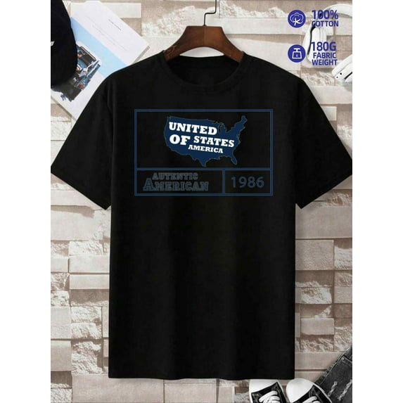 American Pride 1986 Christmas print plain men's 180G 100% Cotton black ...