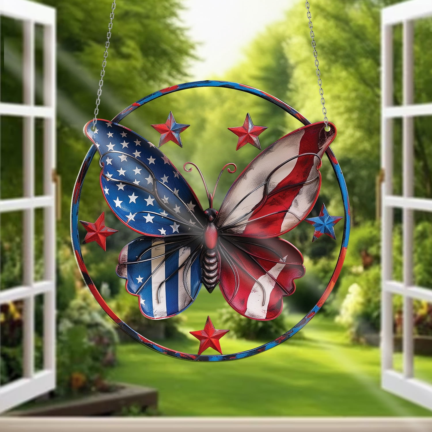 American Pride Butterfly Window Art - Stunning Stained Glass Style ...