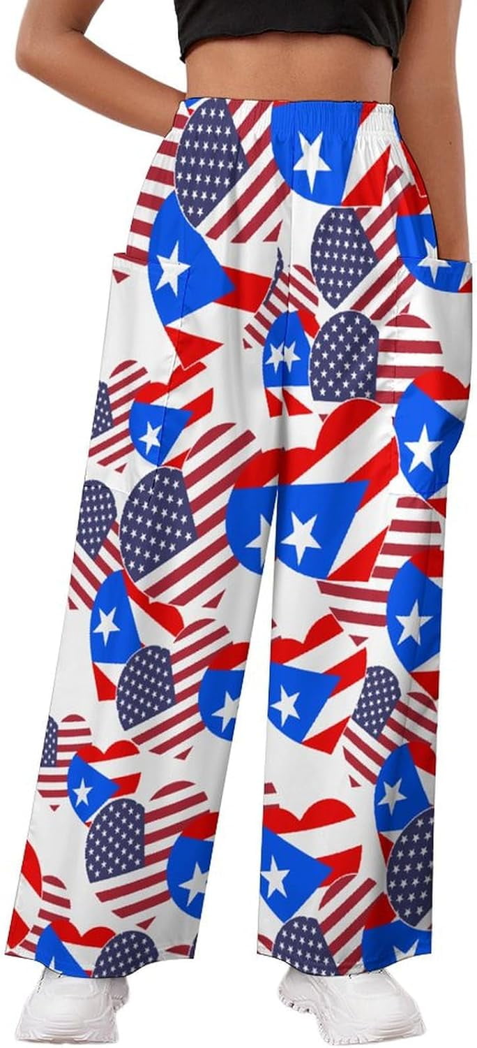 American Puerto Rico Heart Women's Casual Pants Yoga Loose Wide Legs ...