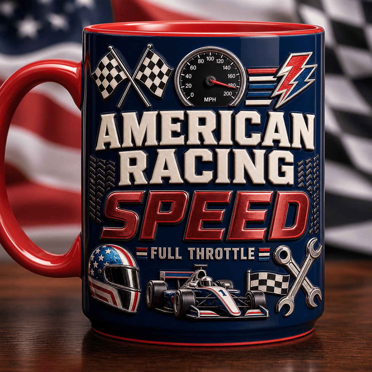 American Racing 3D Effect Mug, Speed Full Throttle Coffee Cup for Race ...