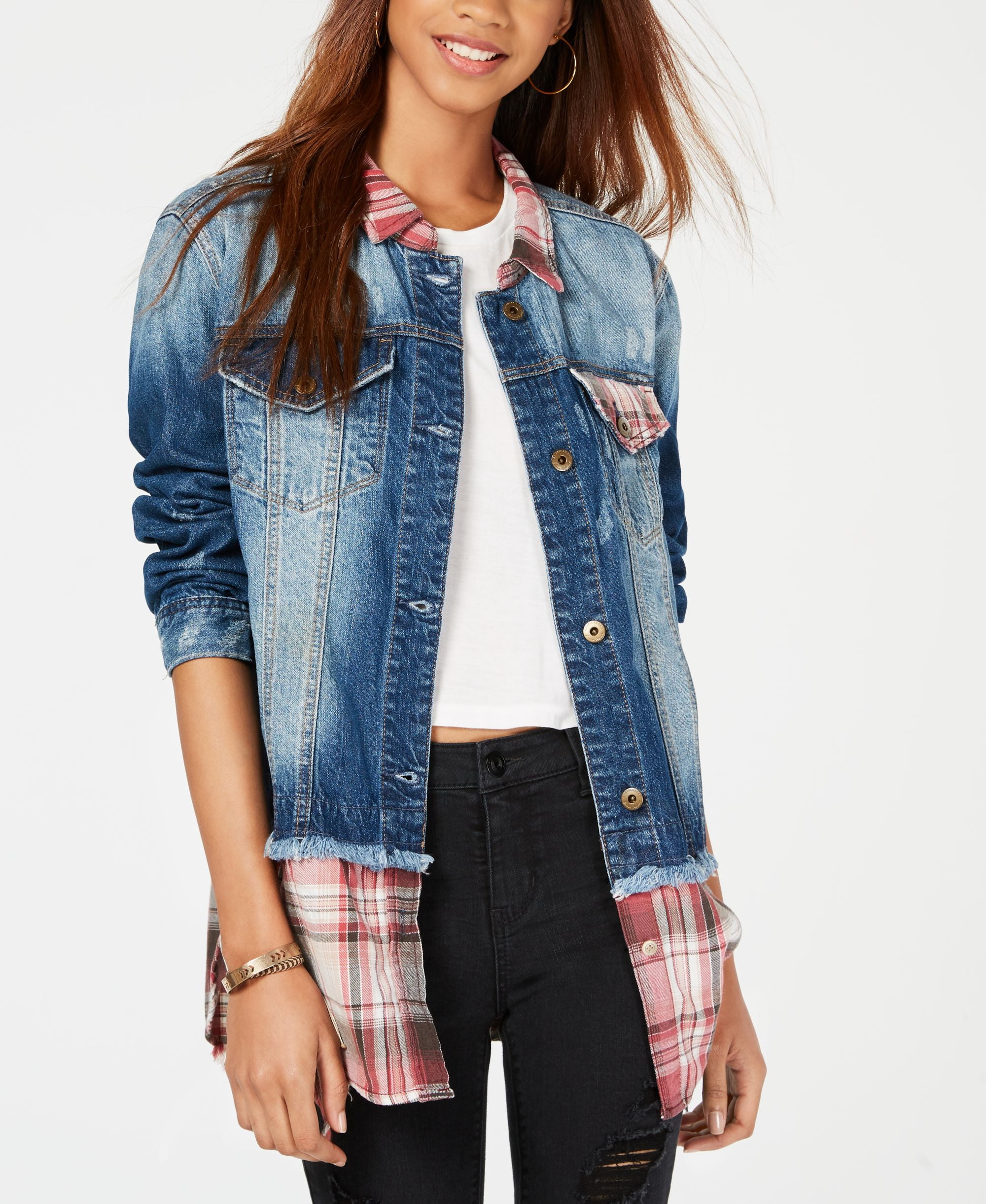 American Rag Juniors Plaid Denim Jacket Denim Plaid S - Walmart.com