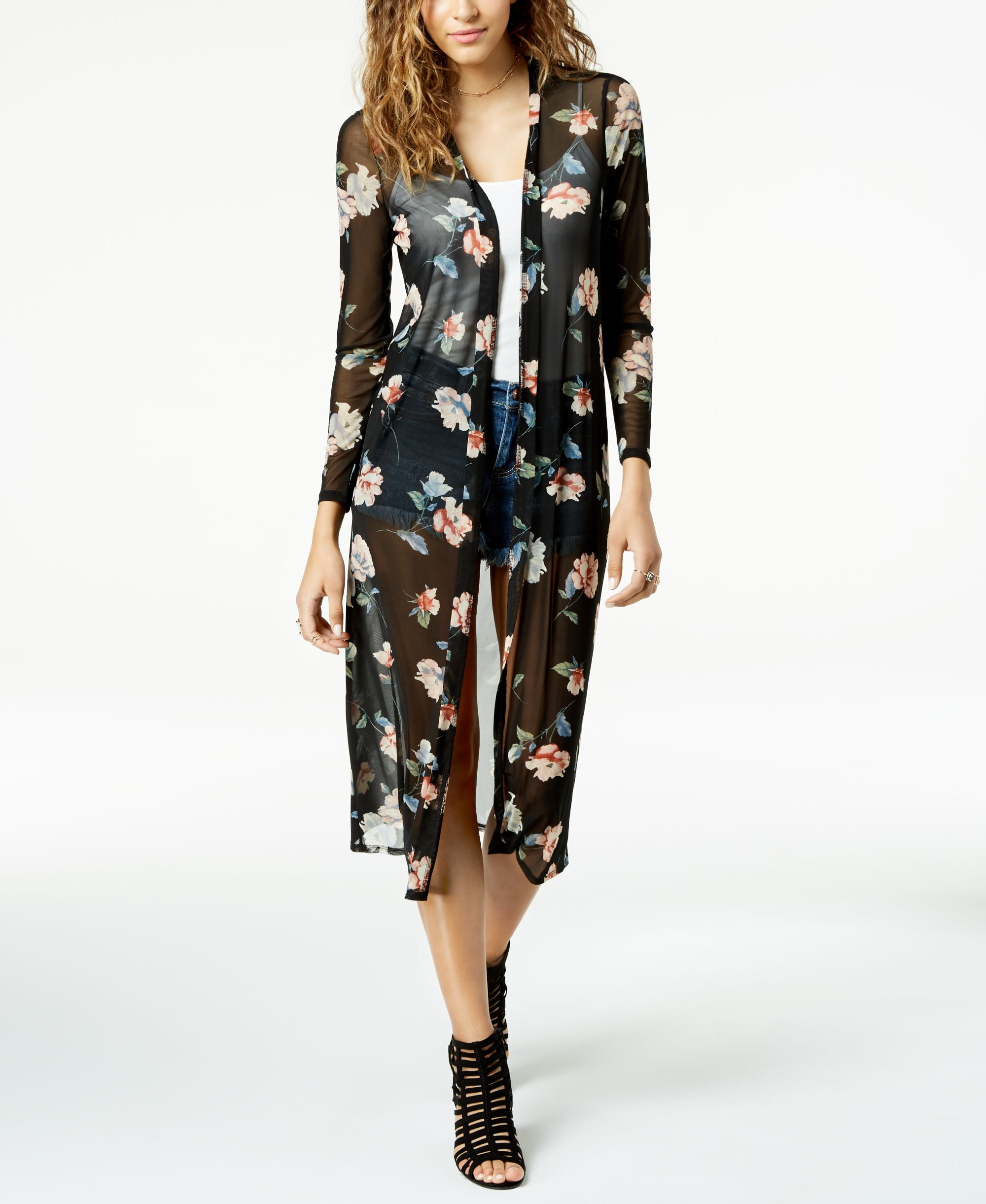 American Rag Juniors Printed Mesh Kimono Classic Black Combo XS ...