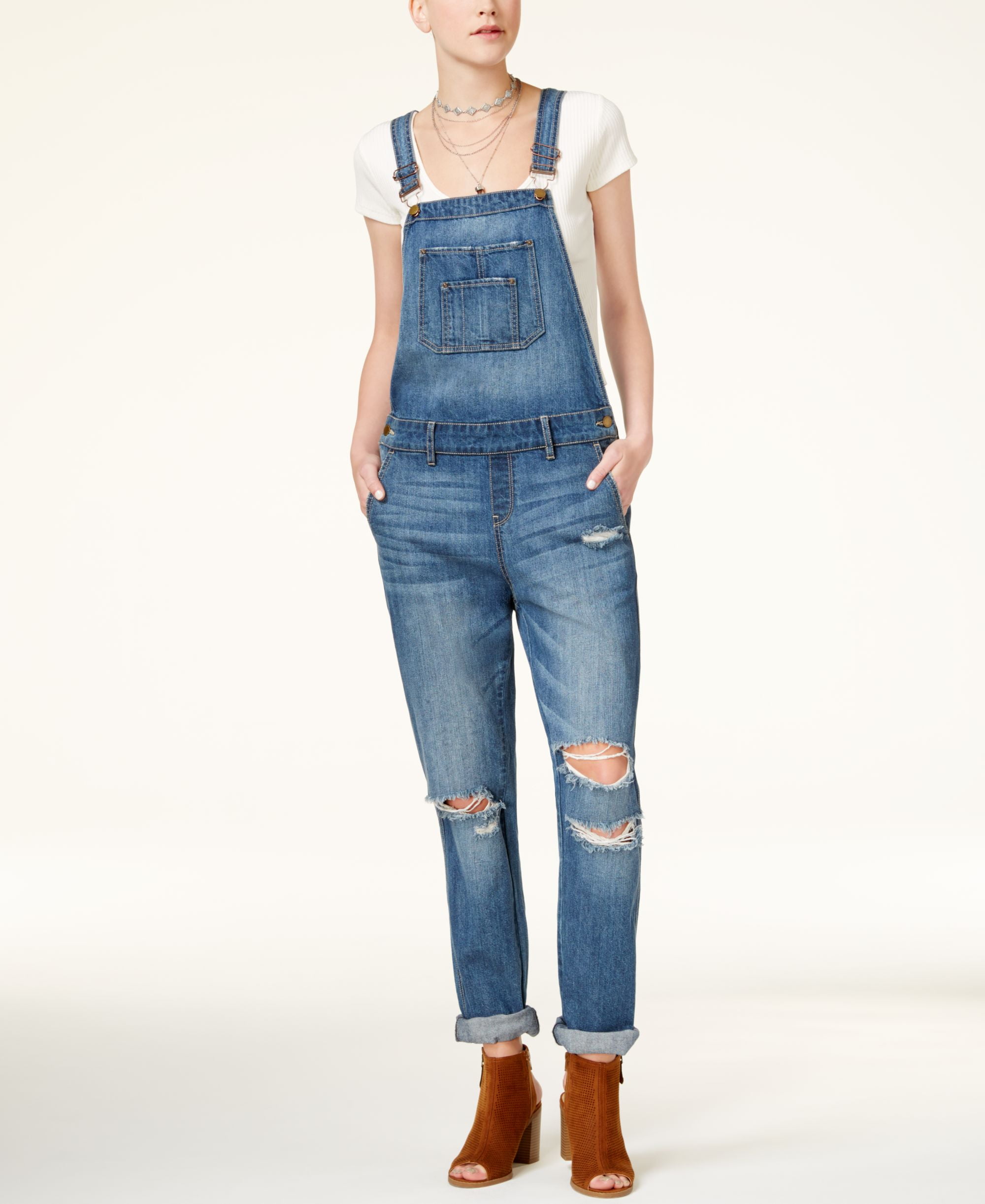 American Rag Juniors Ripped Cuffed Overalls Denim 13 - Walmart.com