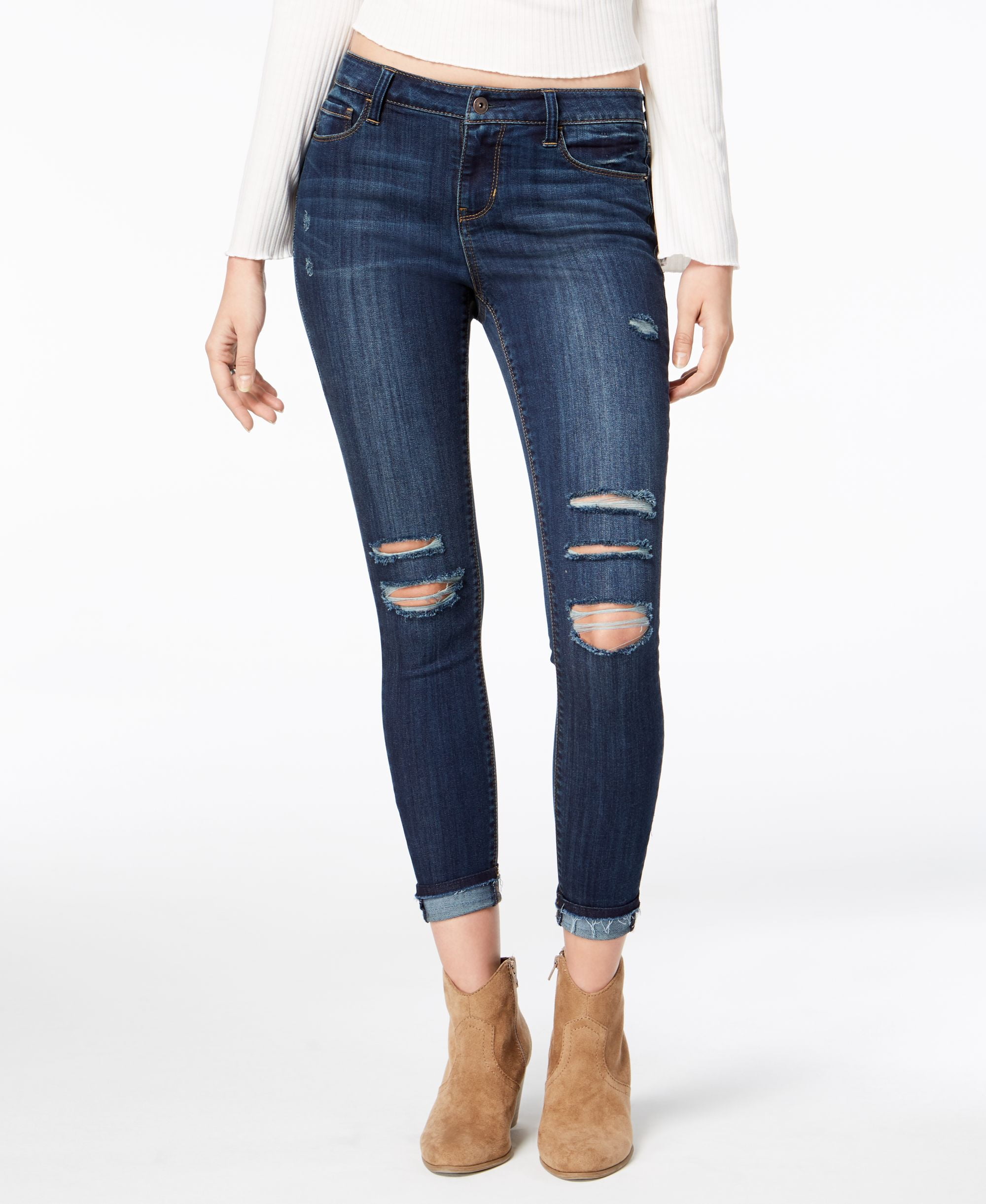 American Rag Juniors Ripped Cuffed Skinny Ankle Jeans Jerry 0 - Walmart.com