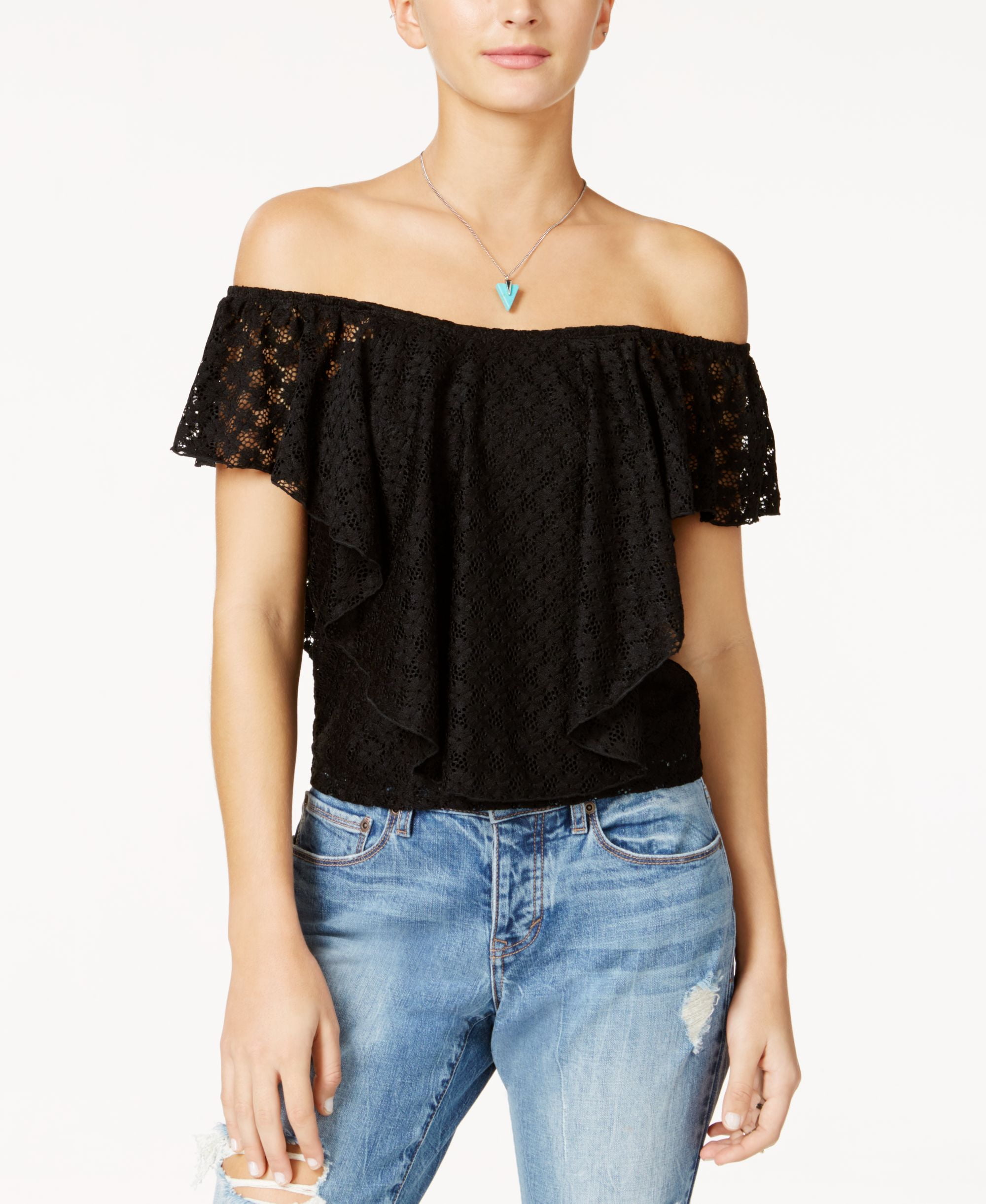 American Rag Off The Shoulder Popover Top Black 2XS - Walmart.com