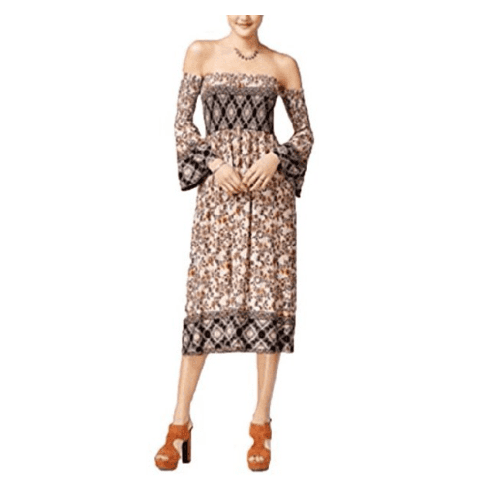 American Rag Printed Off-The-Shoulder Midi Dress RAYON-SPANDEX Lotus ...