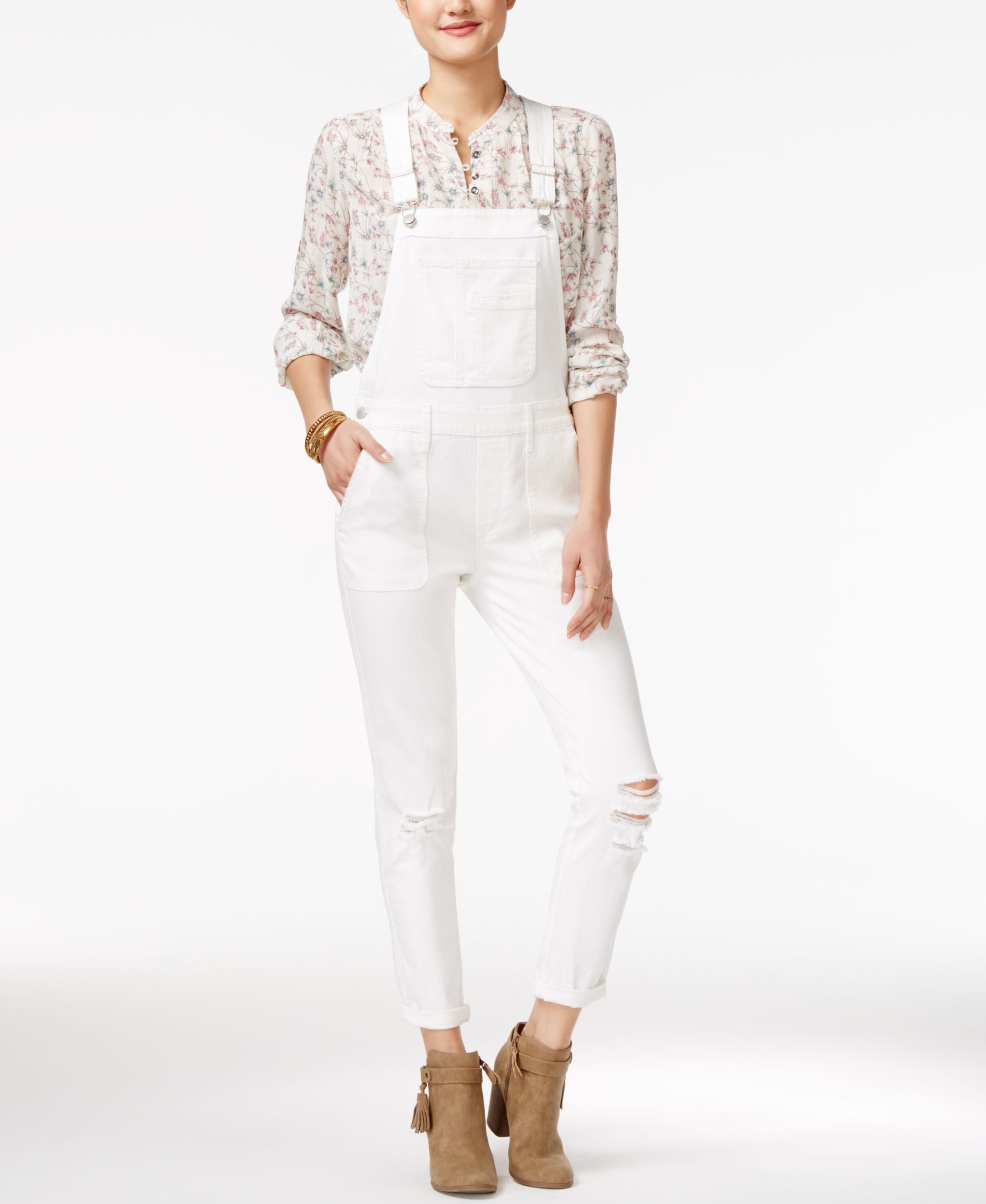 American Rag Ripped One White Wash Overalls One White 7 - Walmart.com