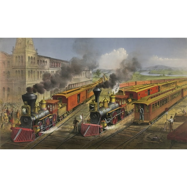 American Railroad Scene Shows Lightning Express Trains Leaving The ...