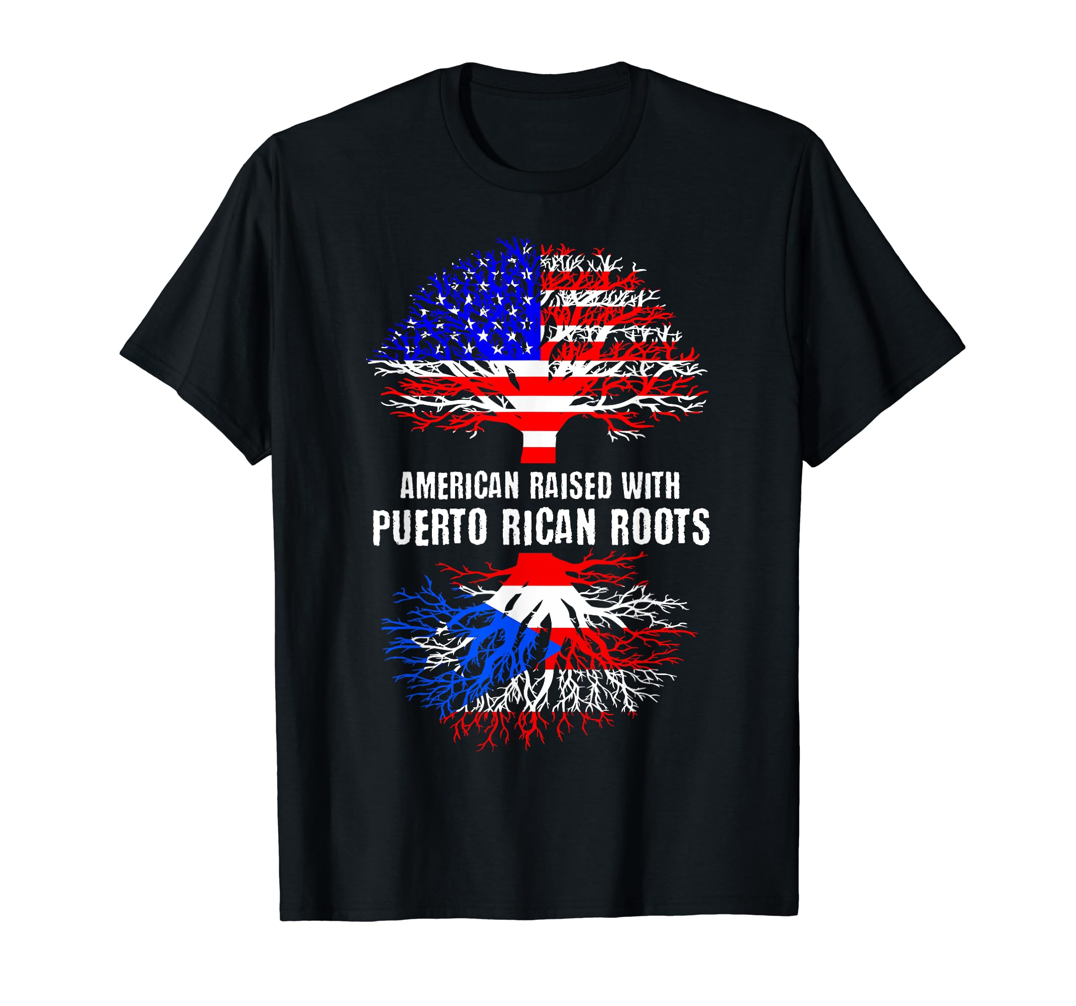 American Raised With Puerto Rican Roots USA Flag Puerto Rico T-Shirt ...