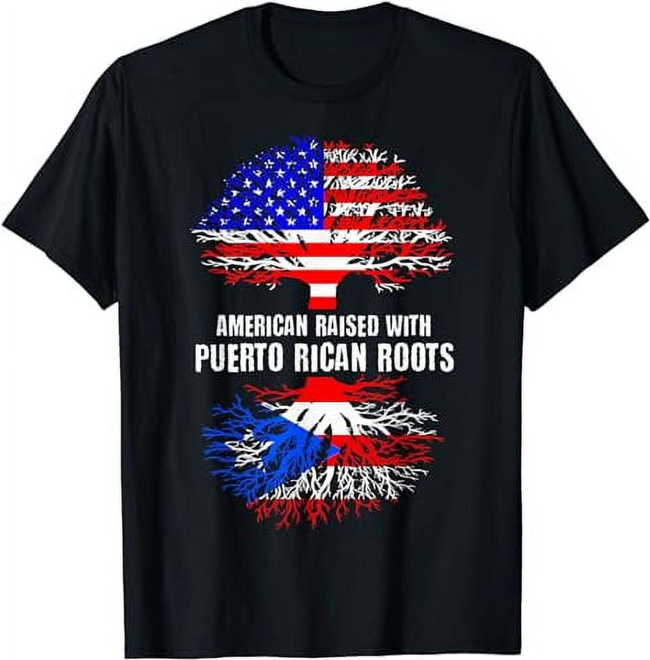 American Raised With Puerto Rican Roots USA Flag Puerto Rico T-Shirt ...