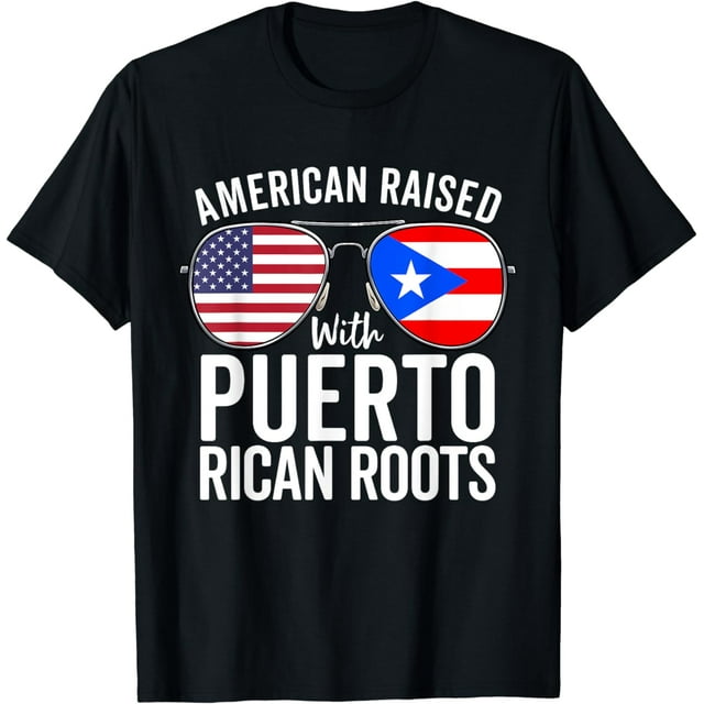 American Raised With Puerto Rican Roots USA Puerto Rico Flag T-Shirt ...
