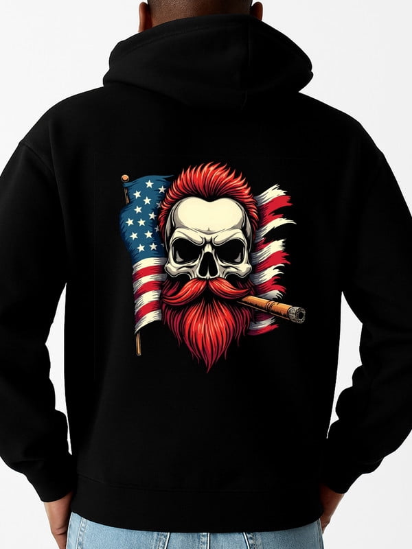 American Rebel Skull graphic hoodies skeleton men's polyester black ...